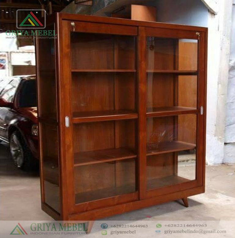 almari Kaca hias retro Minimalis | Furniture Jati Jepara